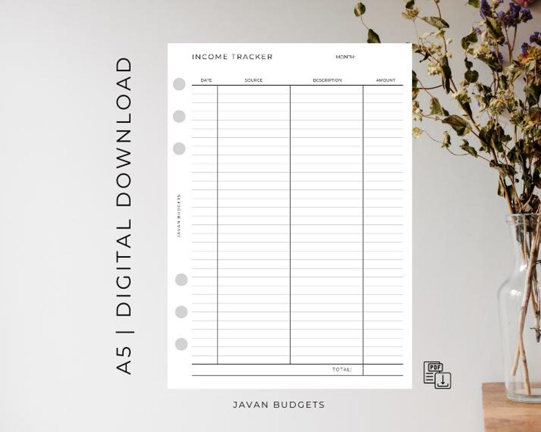 A5 Income Tracker Printable, Monthly Income, Budget Planner, Business ...