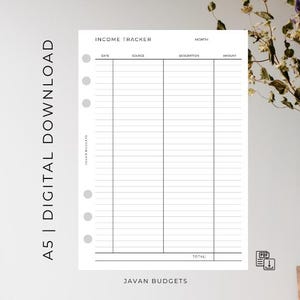 A5 Income Tracker Printable, Monthly Income, Budget Planner, Business ...