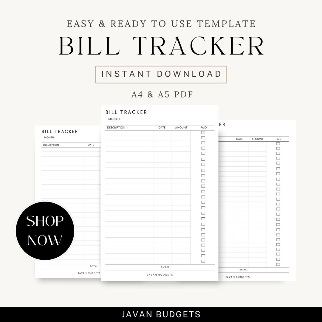 Printable Monthly Bills Tracker A4 and A5 PDF Files, Goal Tracking Tool ...