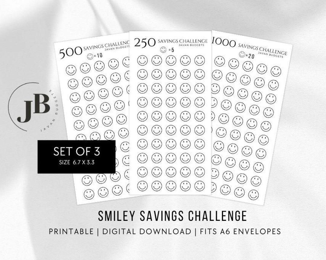 Smiley Face Savings Challenge Tracker Inserts: A6 Cash Envelopes (PDF ...