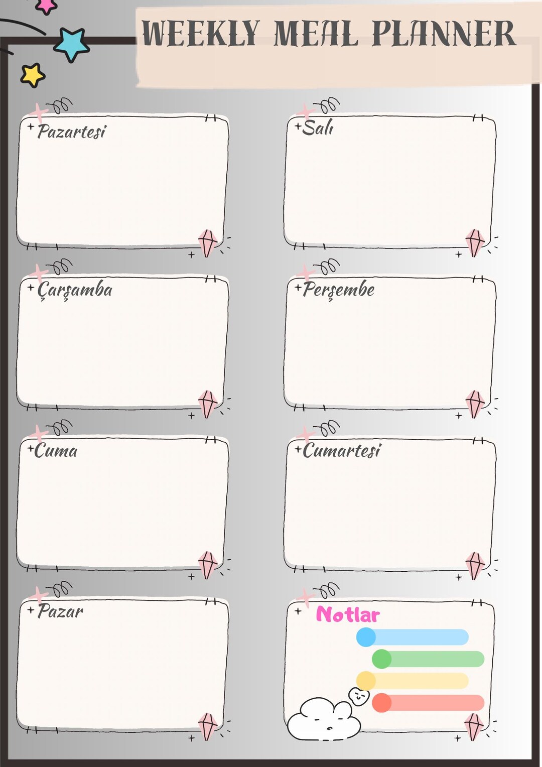 Weekly Meal Planner | Printable PDF | Grocery List + Goals + Notes | A4 ...