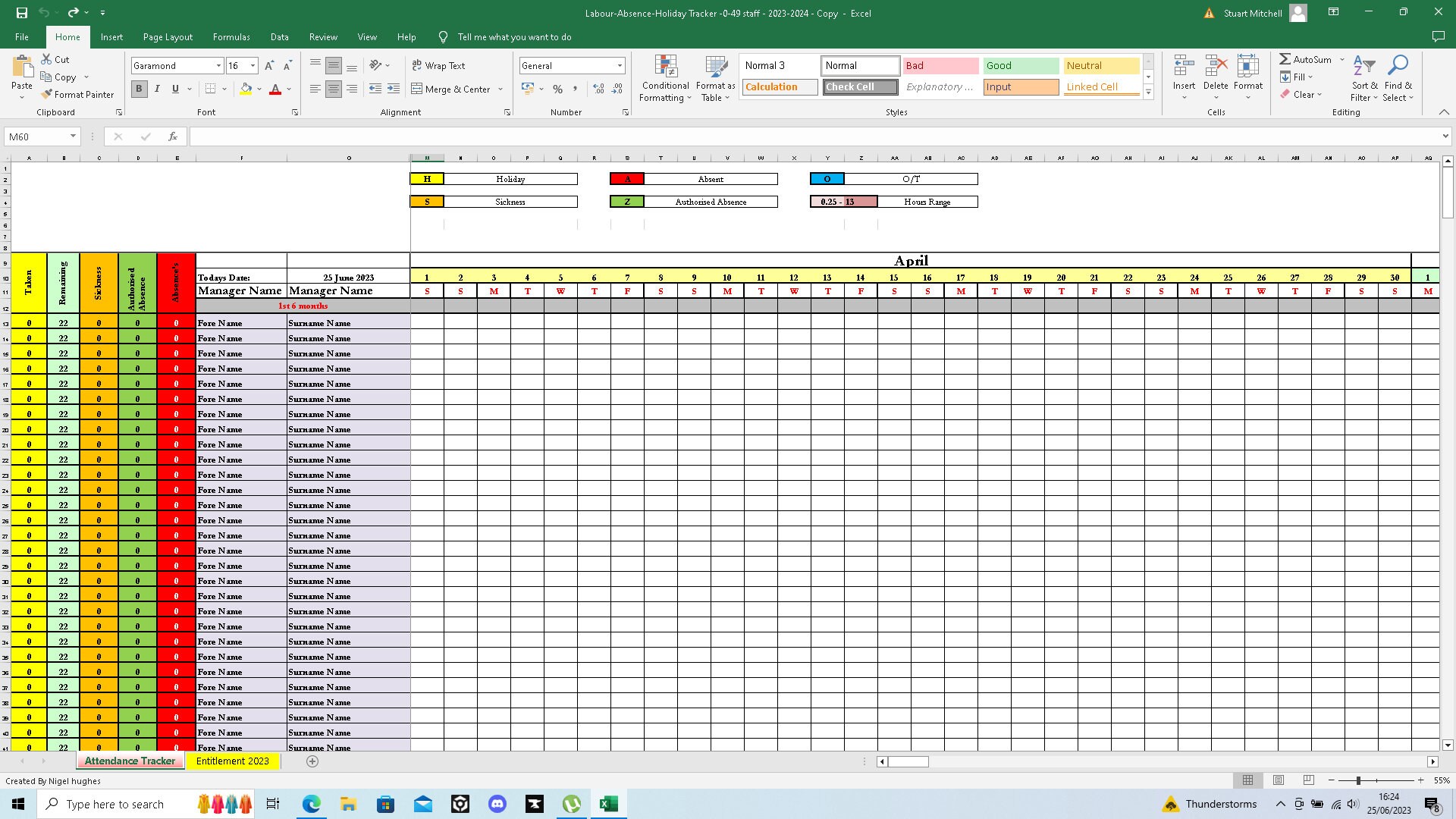 Leave, Sickness, Absence and Labour Tracker (1 To50 Staff - 12 Hour ...