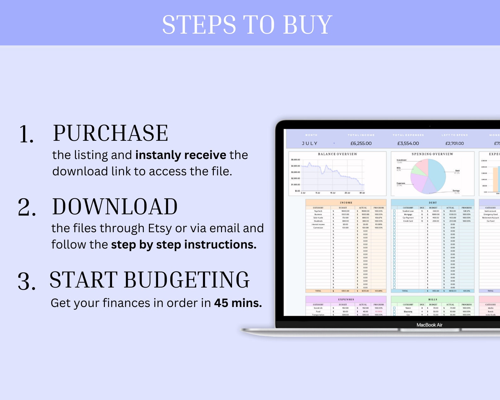 Monthly Budget Spreadsheet Template Google Sheets Budget - Etsy