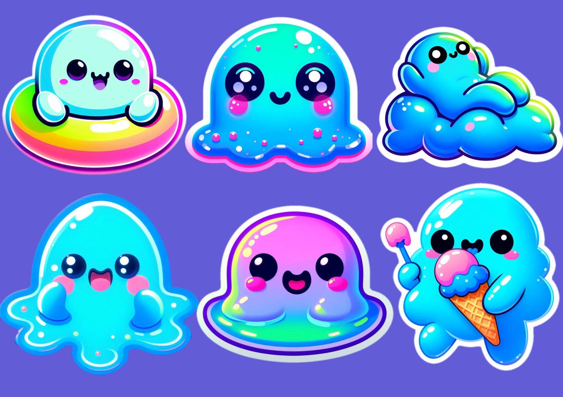 Cute Summery Blobs 16 Stickers PNG Transparent Background Planner ...