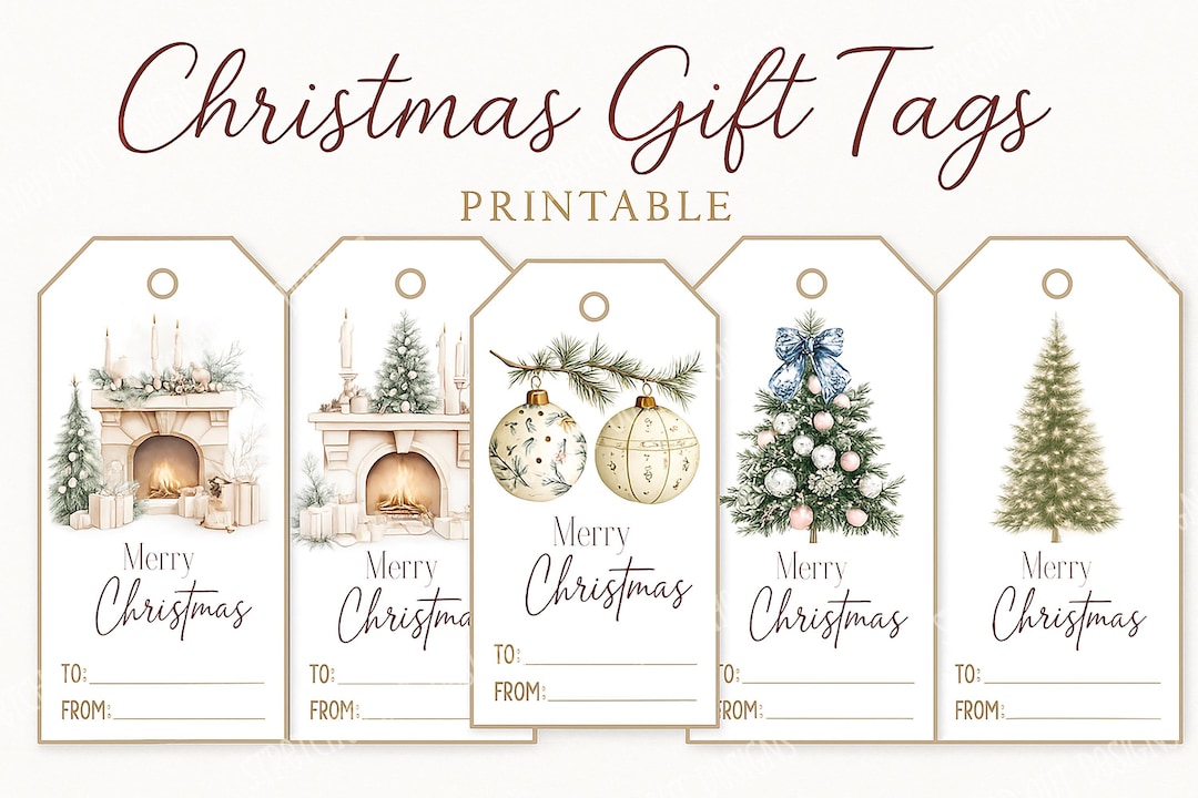 Vintage Christmas Gift Tag Bundle | Printable Holiday Tags Set of 5 ...