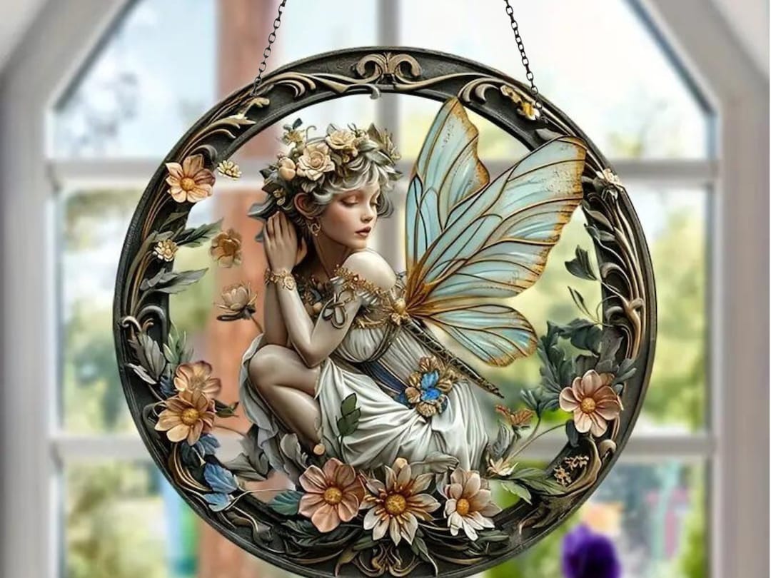 Elf Fairy Decorative Window Art 8, Window Sun Catcher Hold by a Black ...