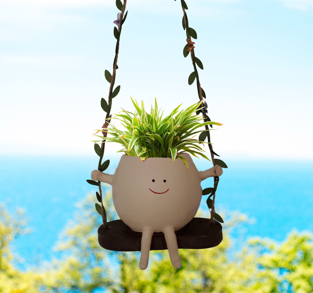 Hanging Happy Face Planter Pot in Swing Original or Embellished With ...