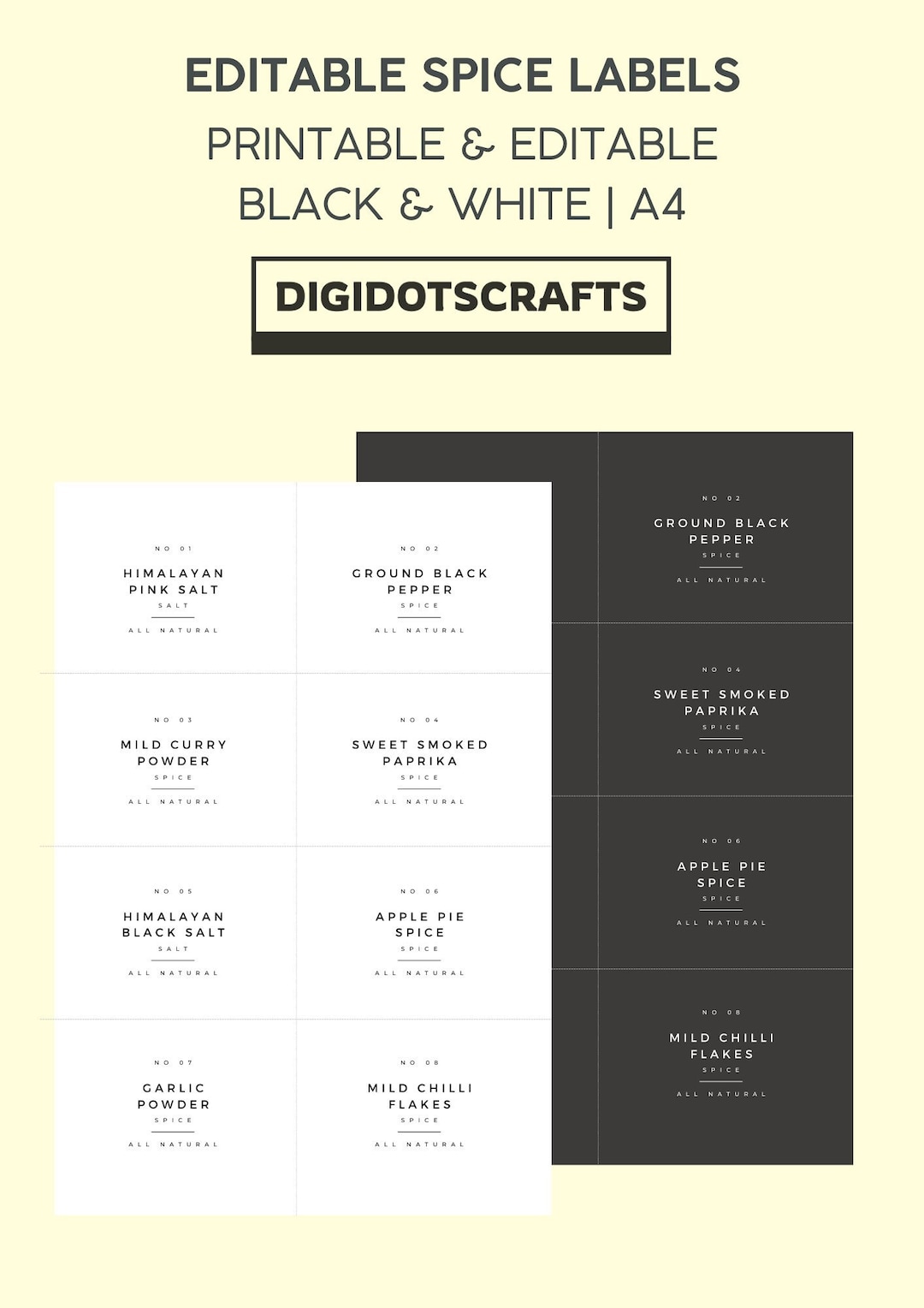 Spice Label Templates 2 Pages Black & White Edition - Etsy