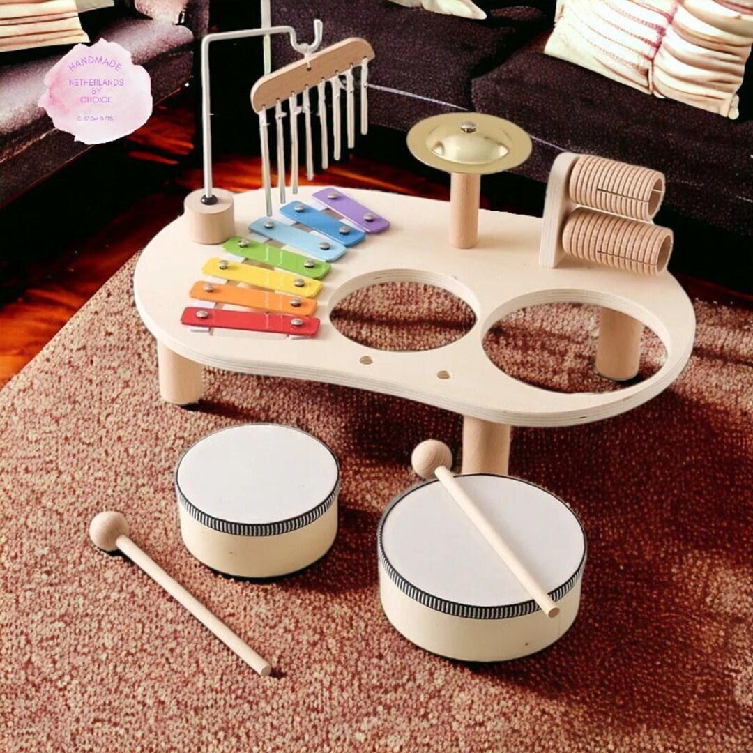 Wooden Music Toys for Children Multifunctional Music Drumset Table ...