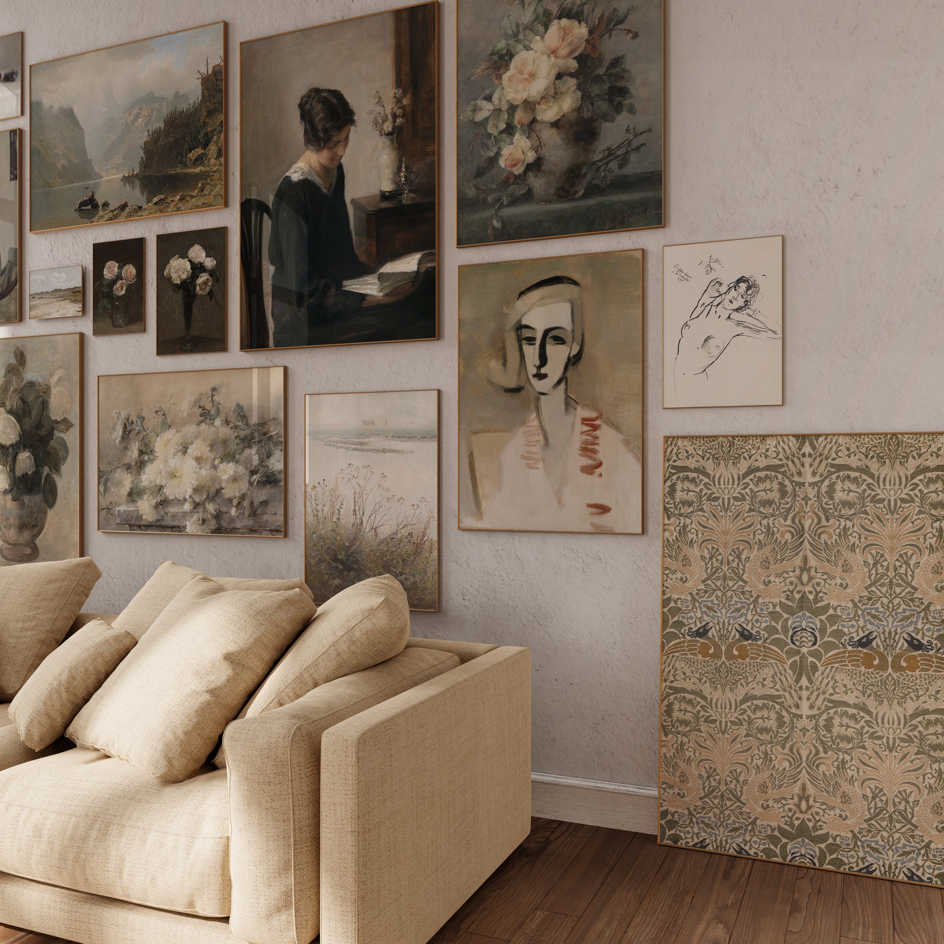 Vintage Neutral Gallery Wall SET, Vintage European Wall Prints, Muted ...