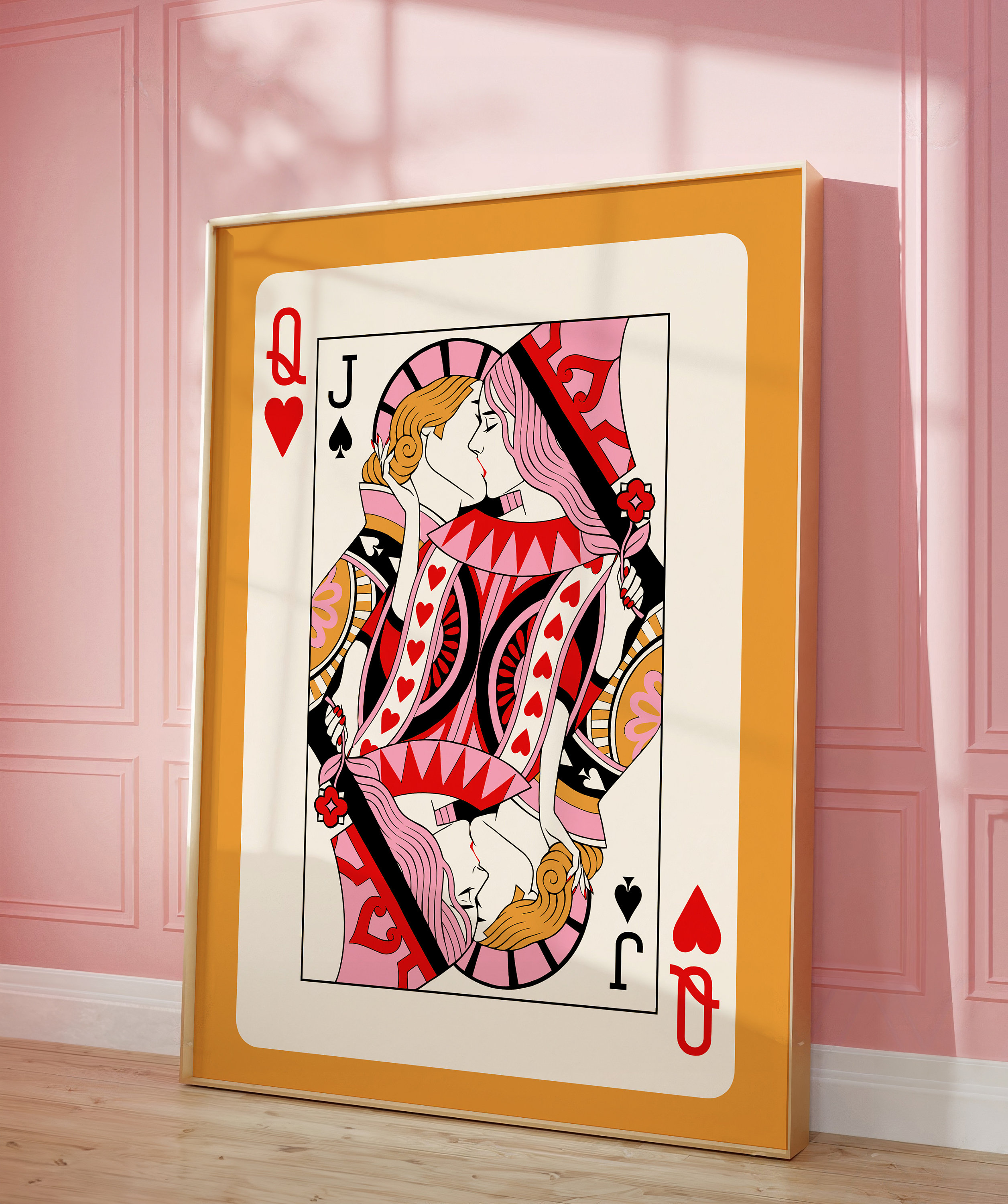 Playing Card Poster, Trendy Retro Print, Queen of Hearts Playing Card ...