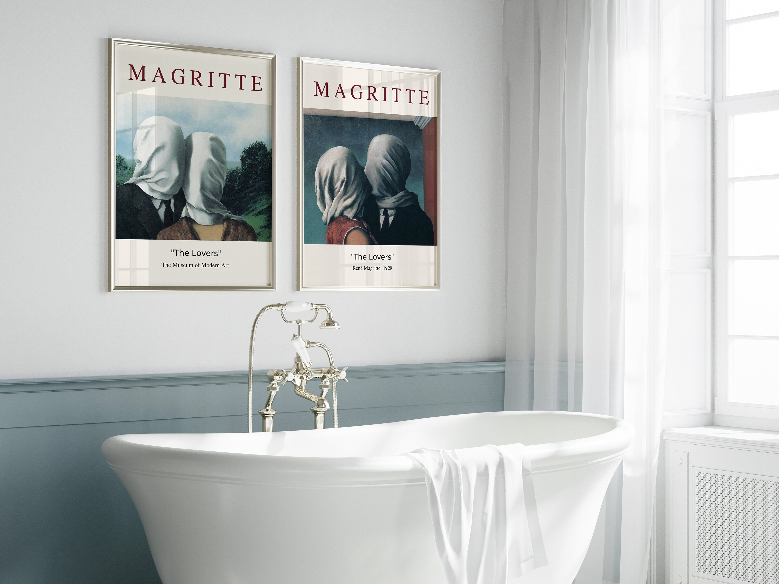 SET of Rene Magritte the Lovers Wall Art Print, Rene Magritte Poster ...