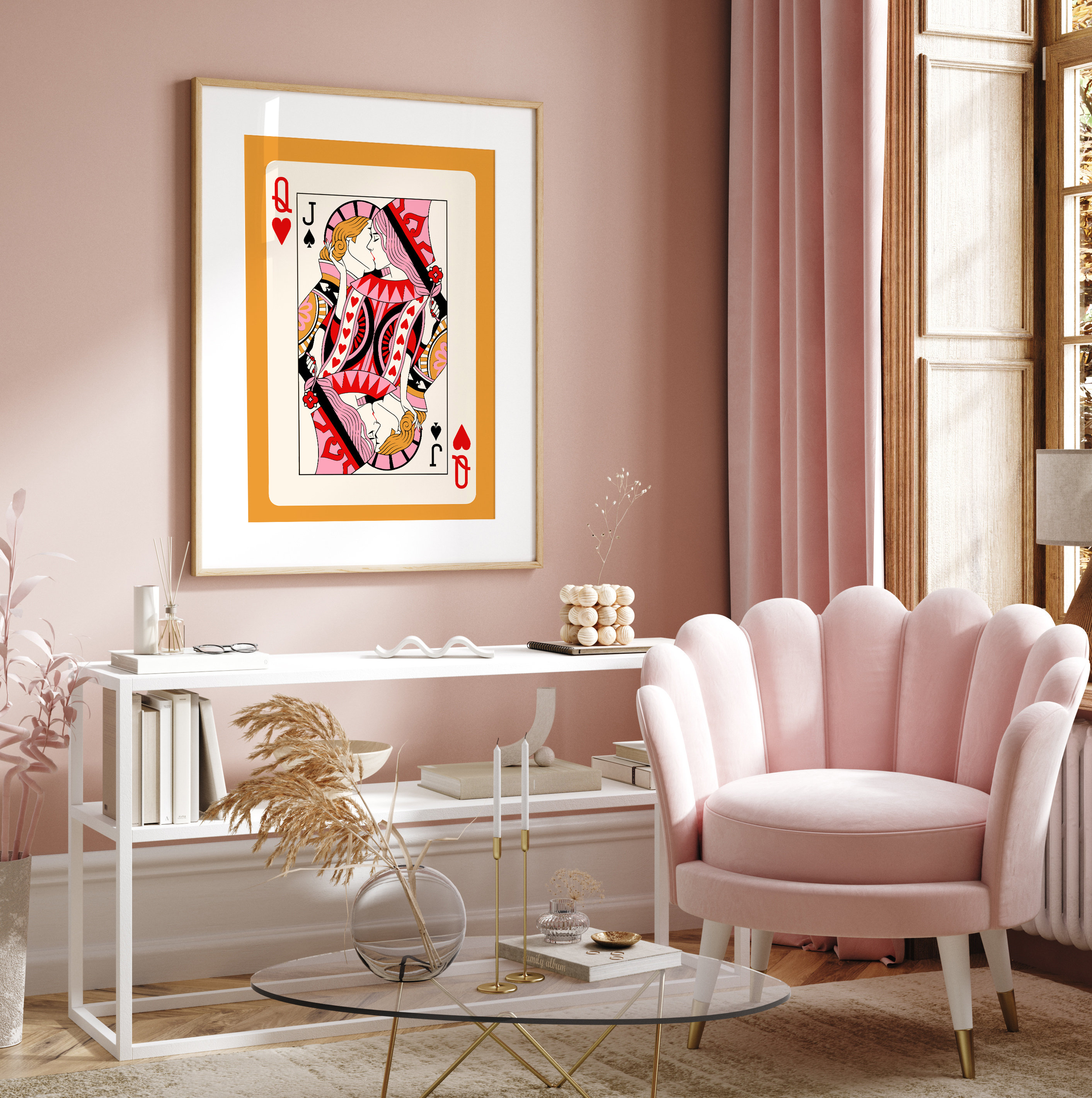 Playing Card Poster, Trendy Retro Print, Queen of Hearts Playing Card ...