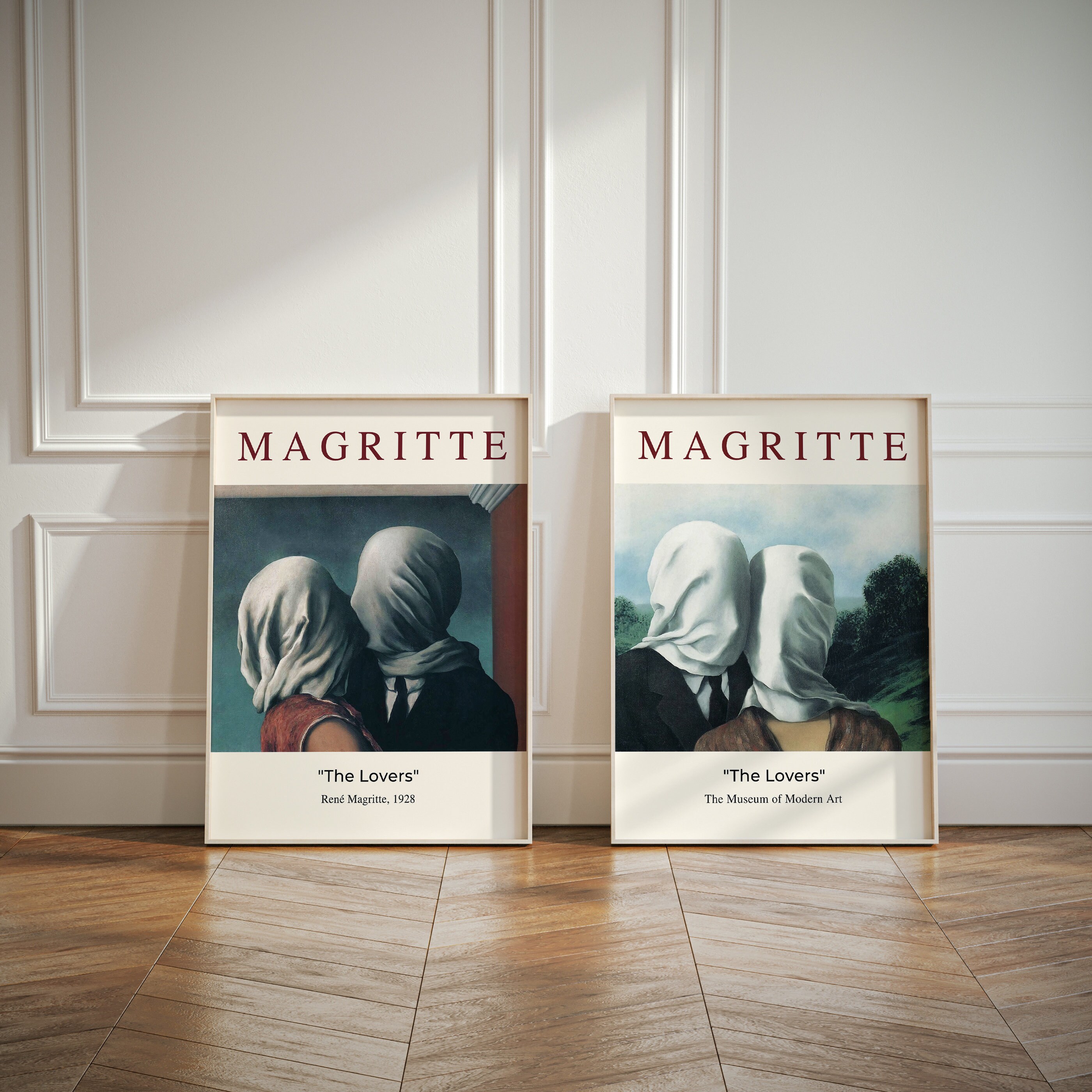 SET of Rene Magritte the Lovers Wall Art Print, Rene Magritte Poster ...