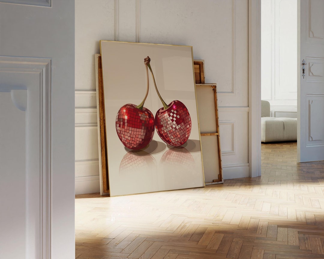 Disco Cherries Art Print, Cherries Wall Art Poster, Disco Ball Red ...
