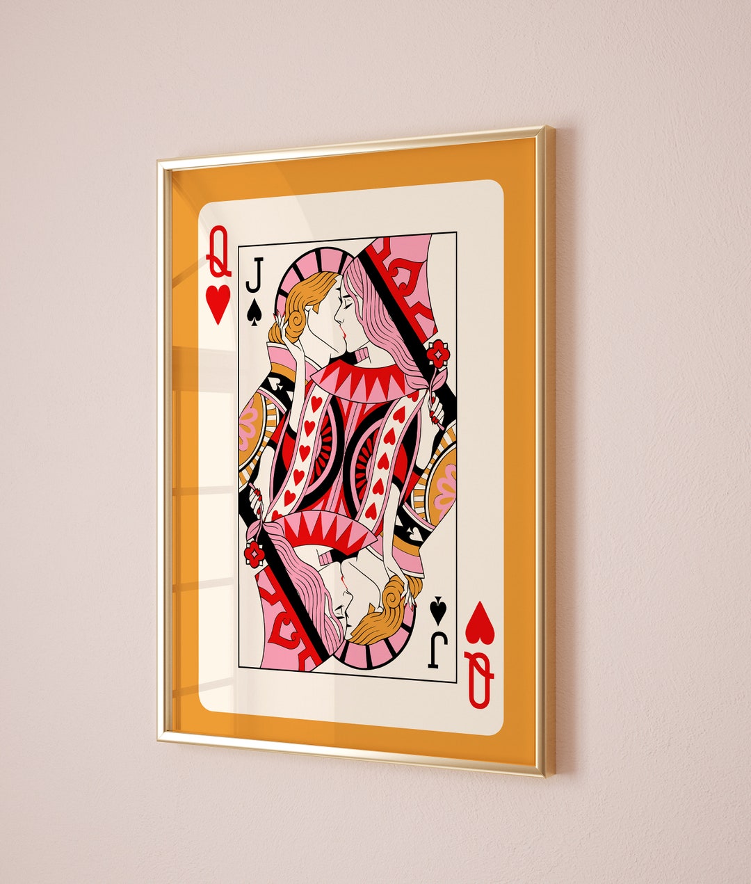 Playing Card Poster, Trendy Retro Print, Queen of Hearts Playing Card ...