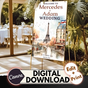 Eiffel Tower Paris Wedding Welcome Sign Paris Bridal Shower Template ...