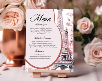 Paris Dinner Menu Template Bridal Shower Menu Paris Wedding Party Menu ...