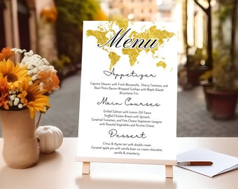 Rose Gold World Map Menu Template Editable Elegant Menu Template Travel ...