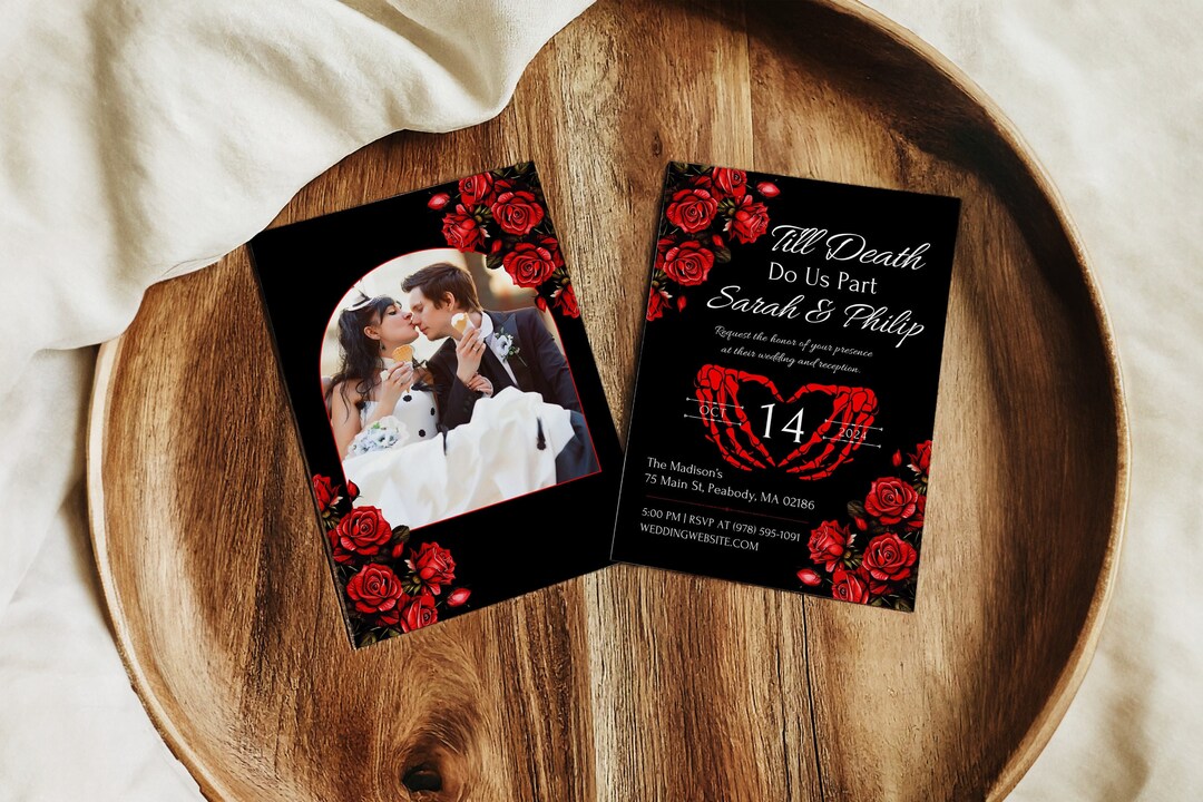 Red Roses Gothic Wedding Invitation Black Goth Template Printable ...