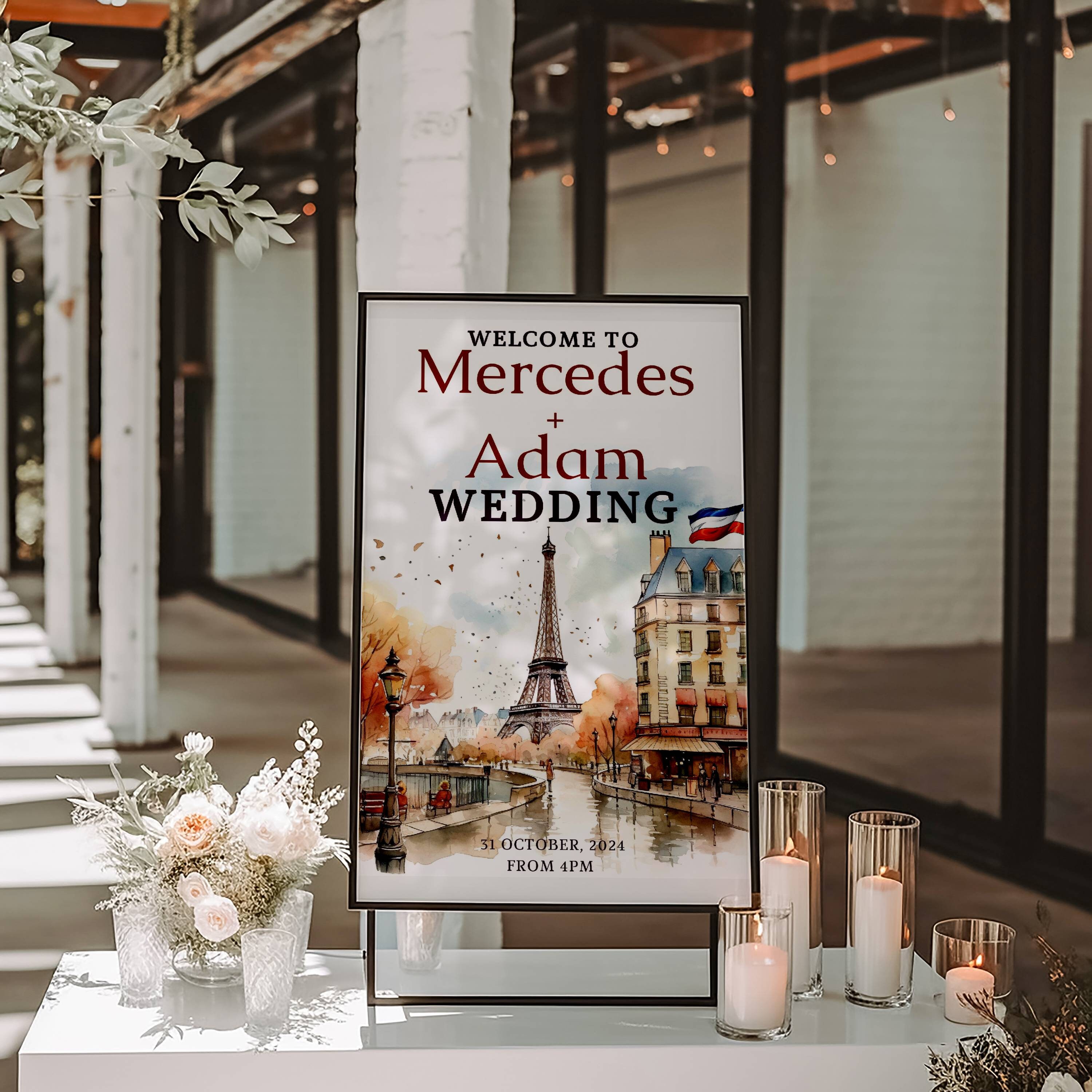 Eiffel Tower Paris Wedding Welcome Sign Paris Bridal Shower Template ...