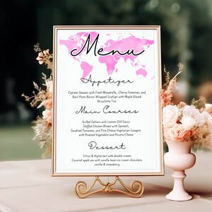 Pink World Map Menu Template Editable Map Menu Template Travel Theme ...