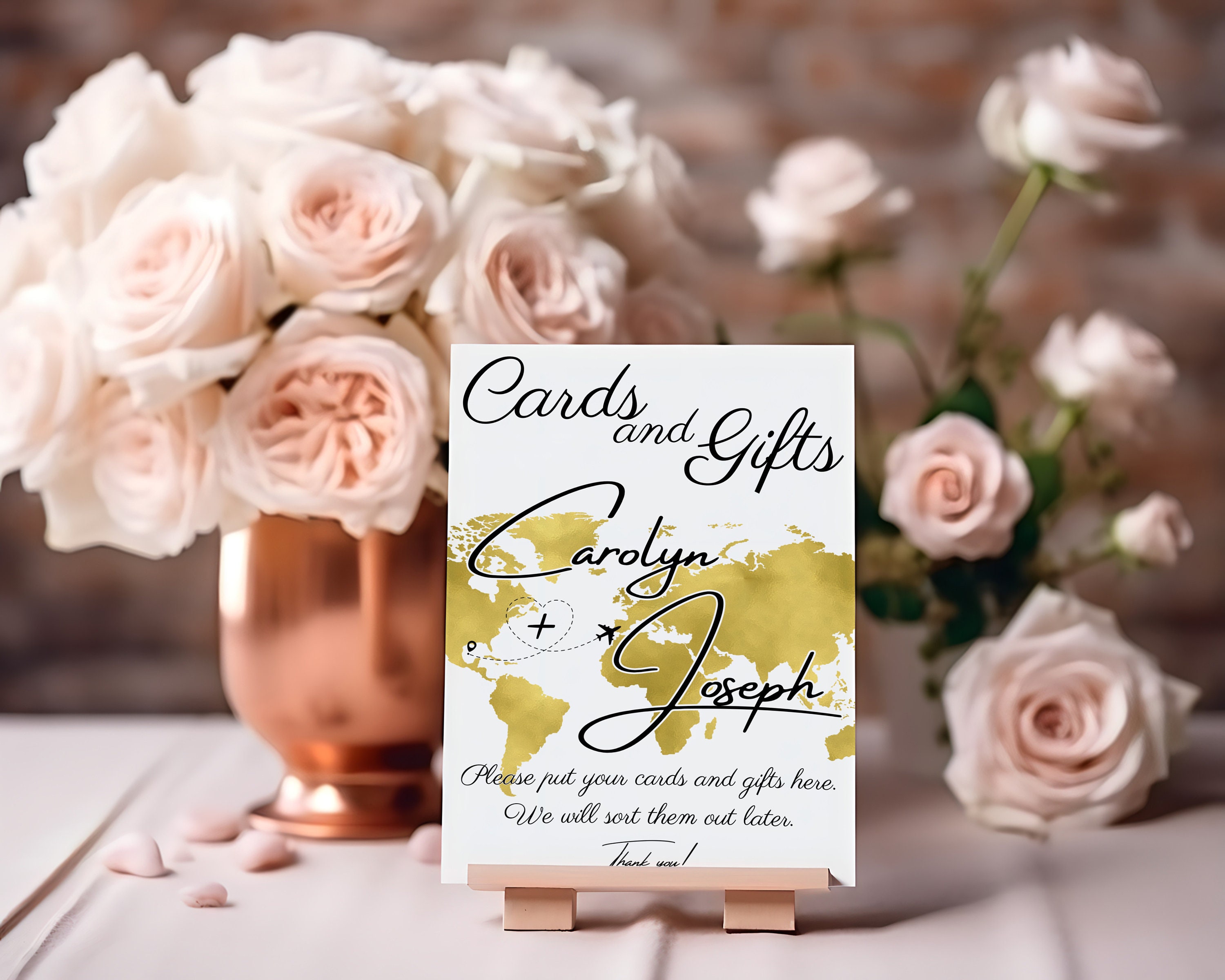 Gold World Map Travel Theme Cards and Gifts Template Sign Destination ...