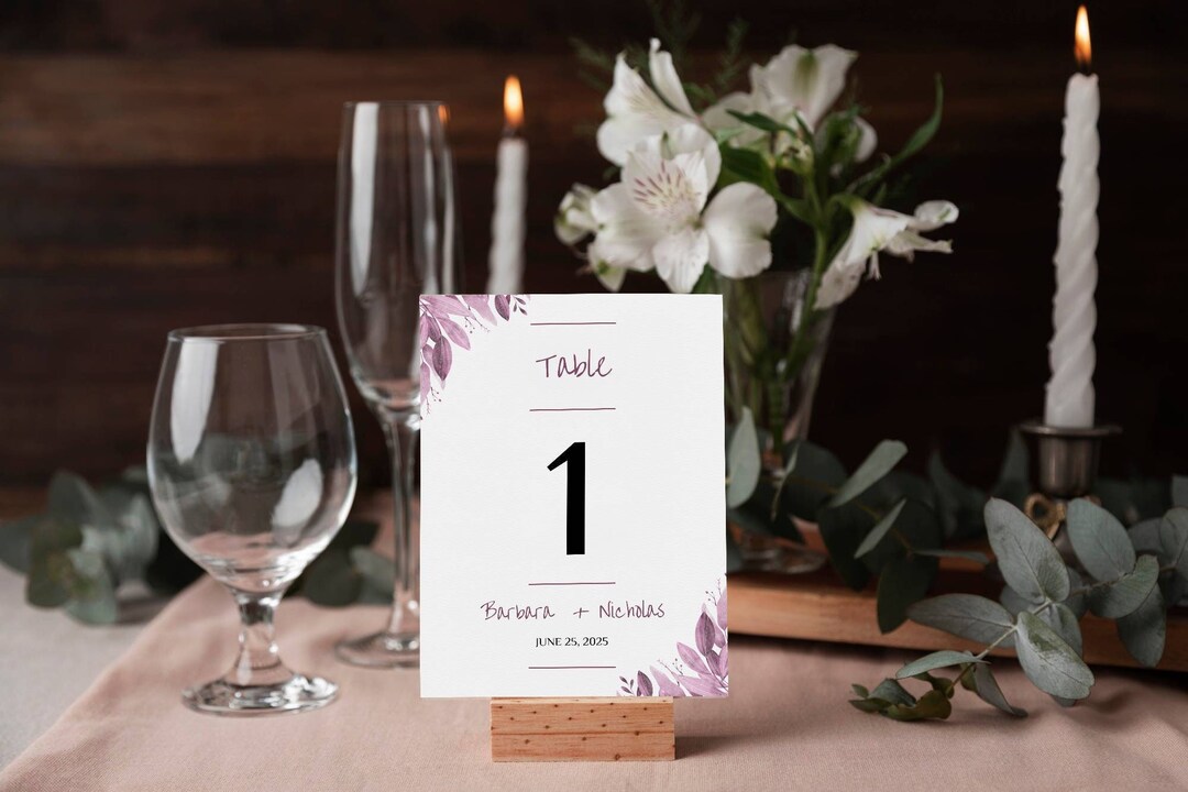 Plantilla de número de mesa floral rosa, plantilla editable DIY ...