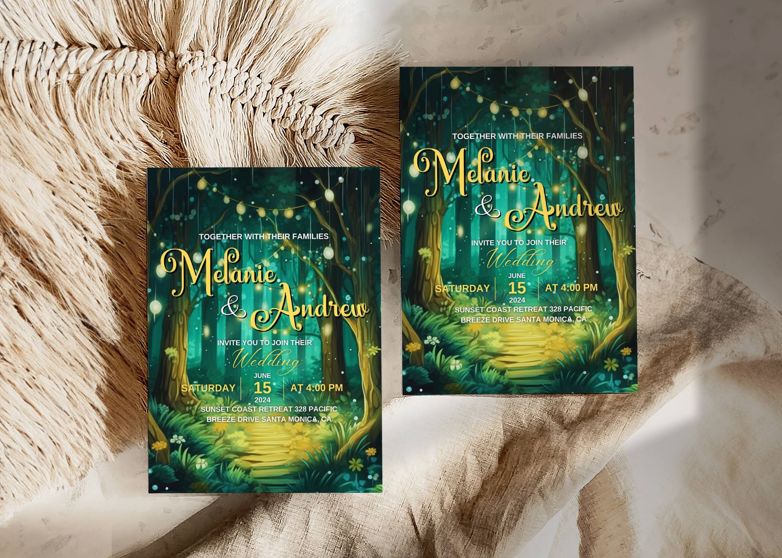 Fantasy Mystical Wedding Invitation Enchanted Greenery Forest Template ...