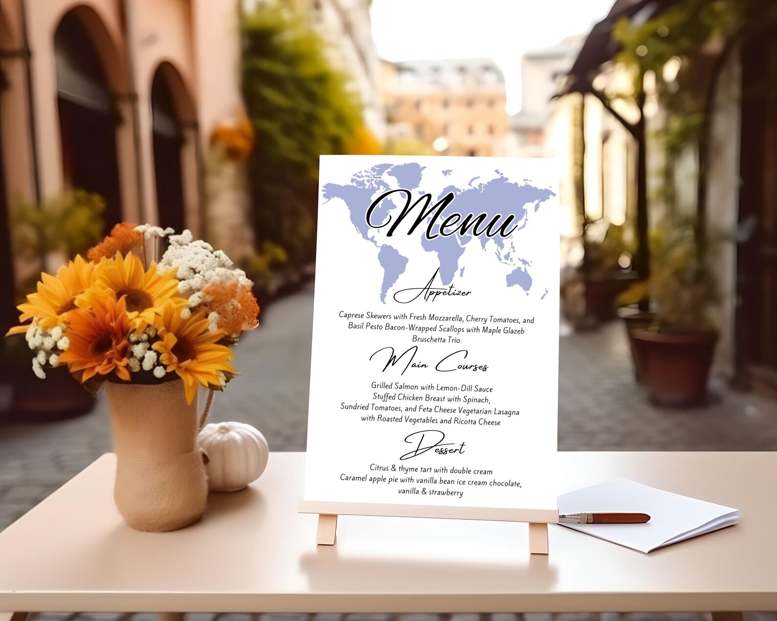 Blue World Map Menu Editable Elegant Travel Theme Menu Baby Shower Menu ...