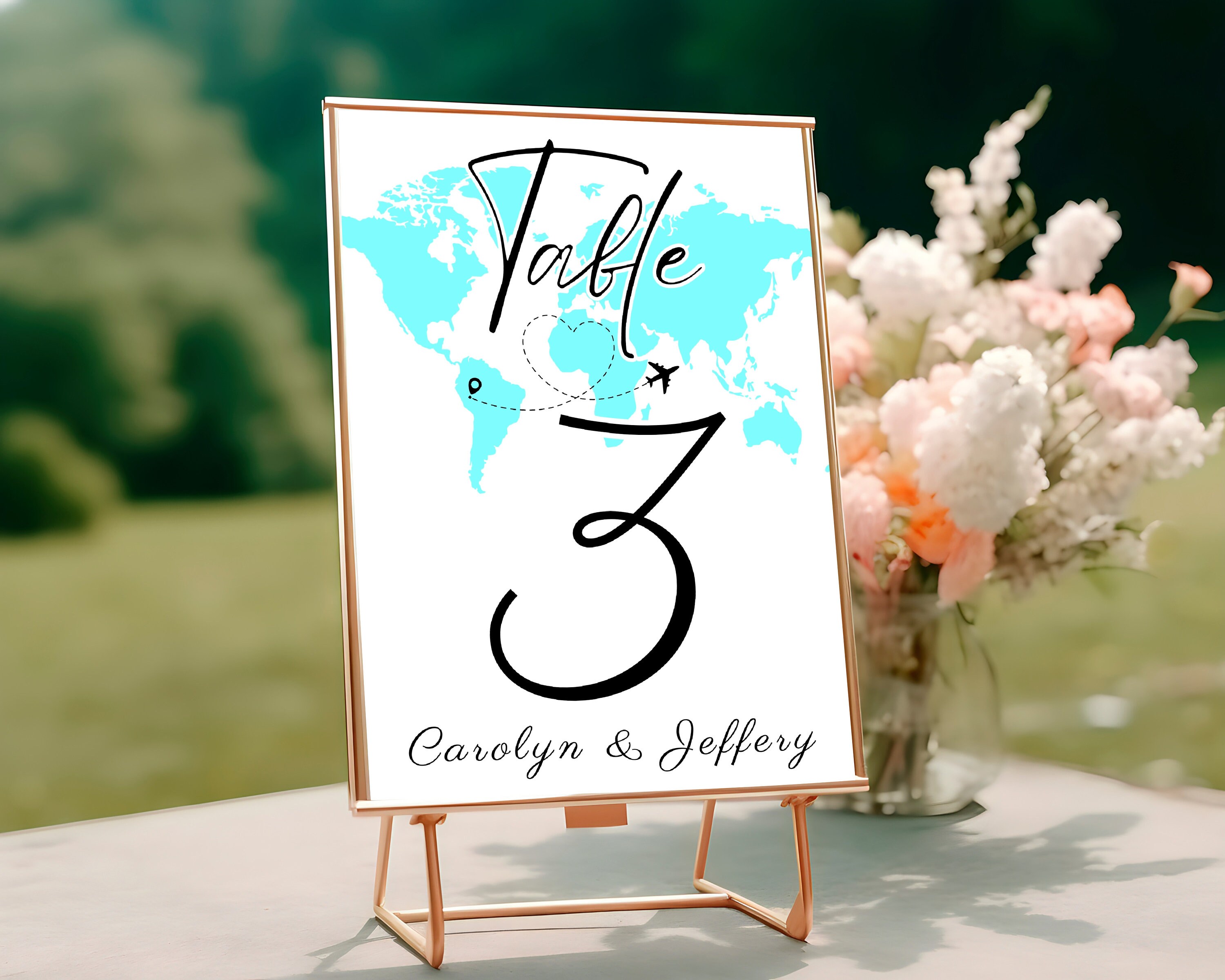 Blue World Map Table Number Template Editable World Map Table Sign ...