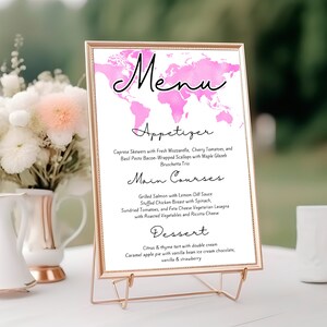 Pink World Map Menu Template Editable Map Menu Template Travel Theme ...