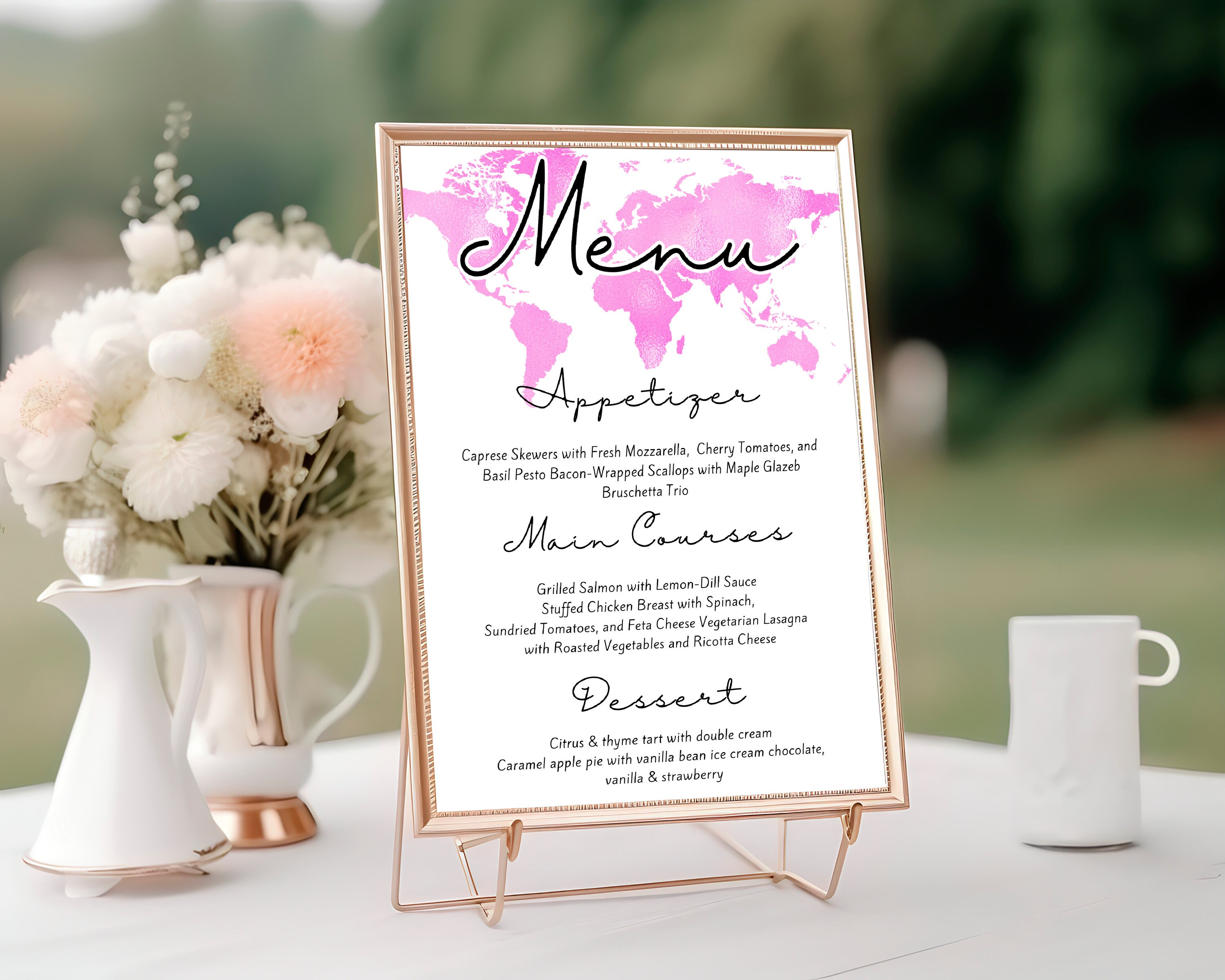 Pink World Map Menu Template Editable Map Menu Template Travel Theme ...