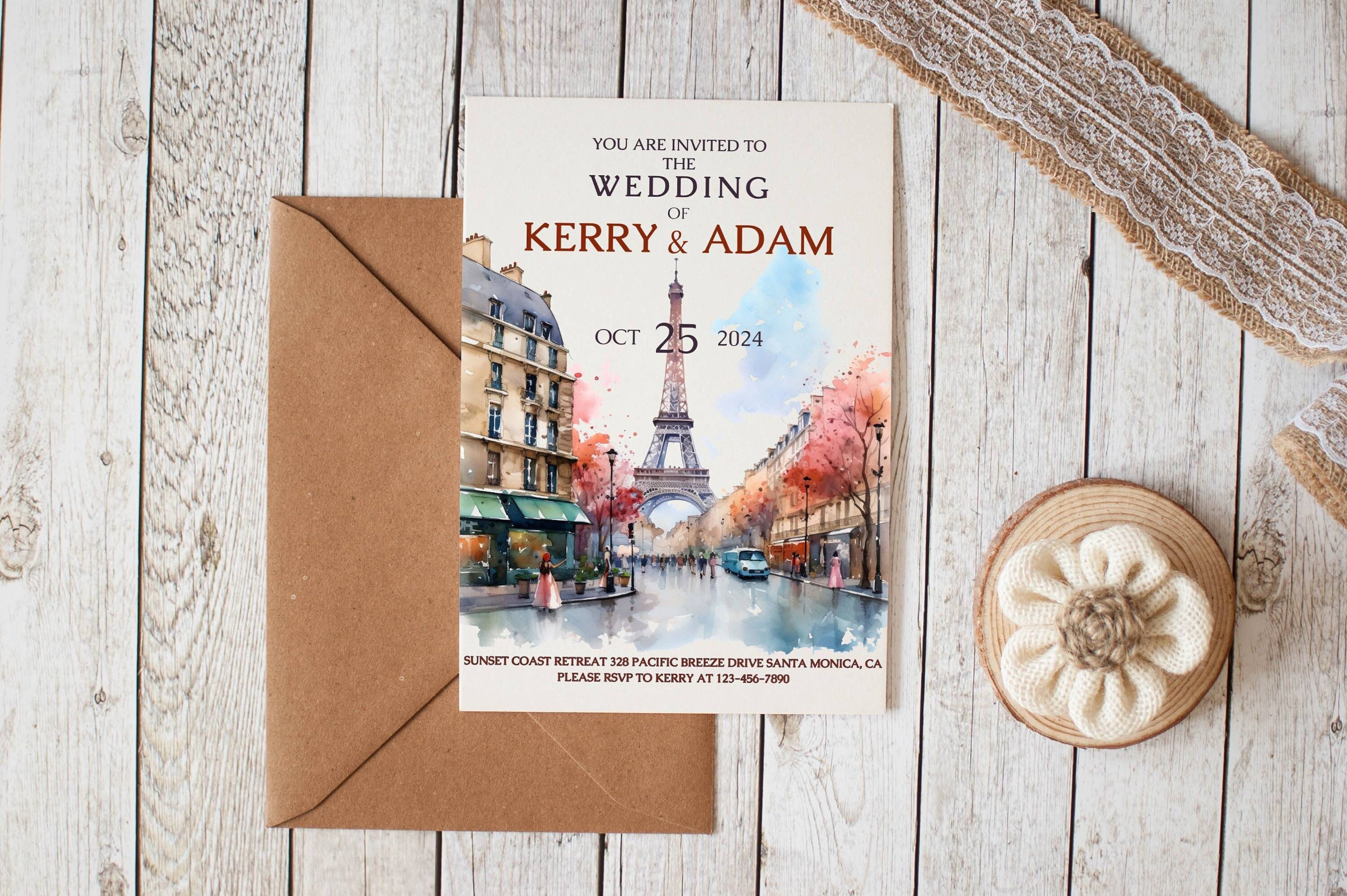 Romantic Paris Wedding Invitation Editable Destination France Template ...
