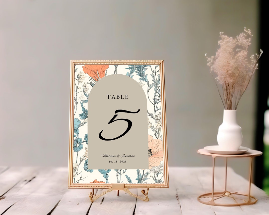 Wildflower Table Number Card Template Boho Table Number Floral Wedding ...
