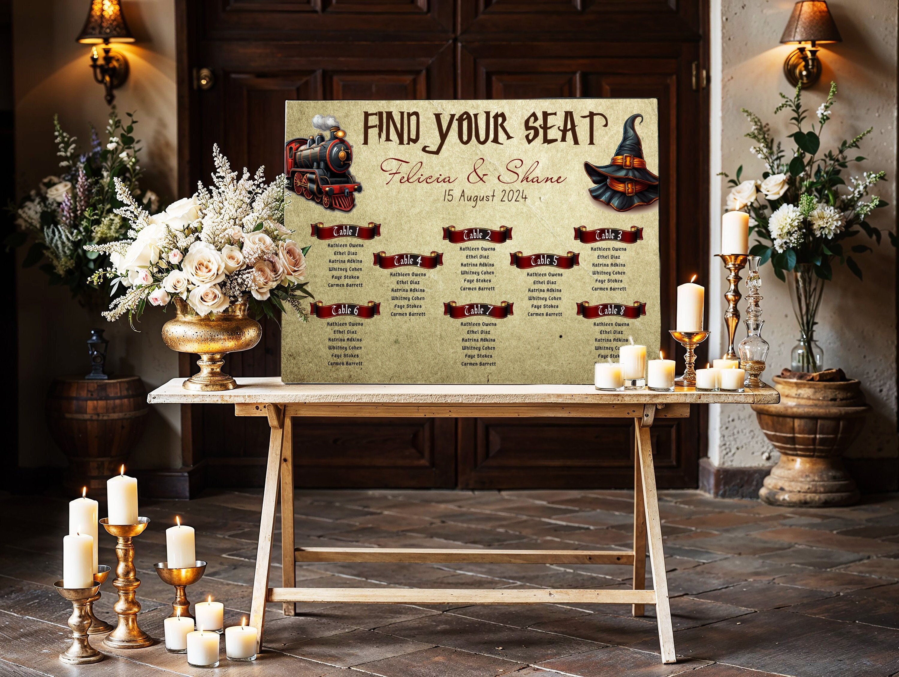 Magical Wizard Wedding Seating Plan Template Wizard Fantasy Table ...
