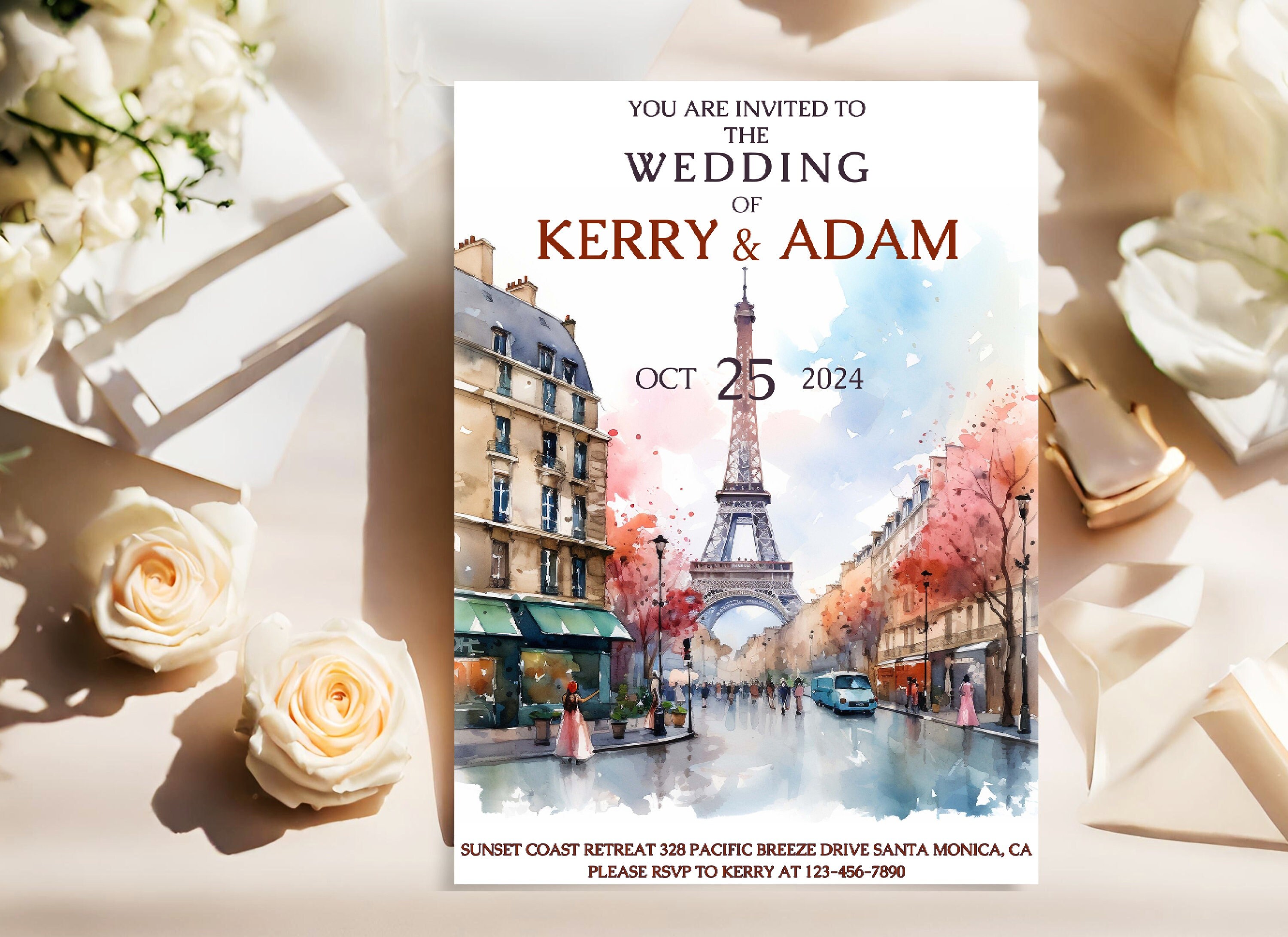 Romantic Paris Wedding Invitation Editable Destination France Template ...