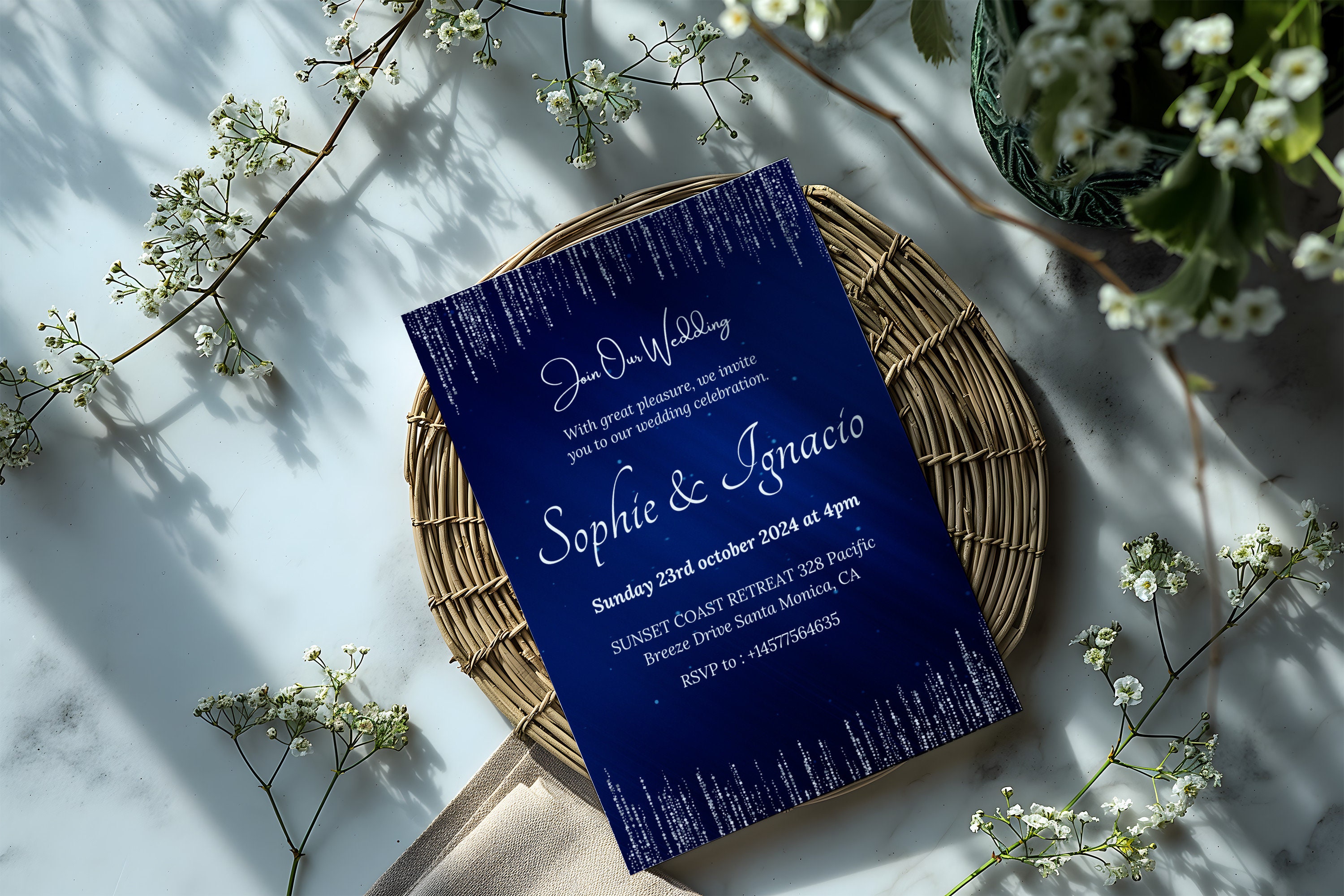 Luxury Silver Blue Wedding Invitation Editable Shimmering Silver ...