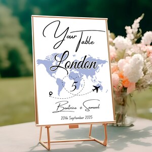 Travel Themed Wedding Table Numbers Template Light Blue Travel ...