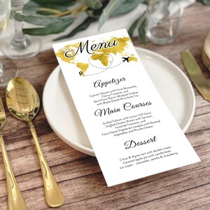 Editable Gold World Map Menu Travel Theme Destination Wedding Travel ...