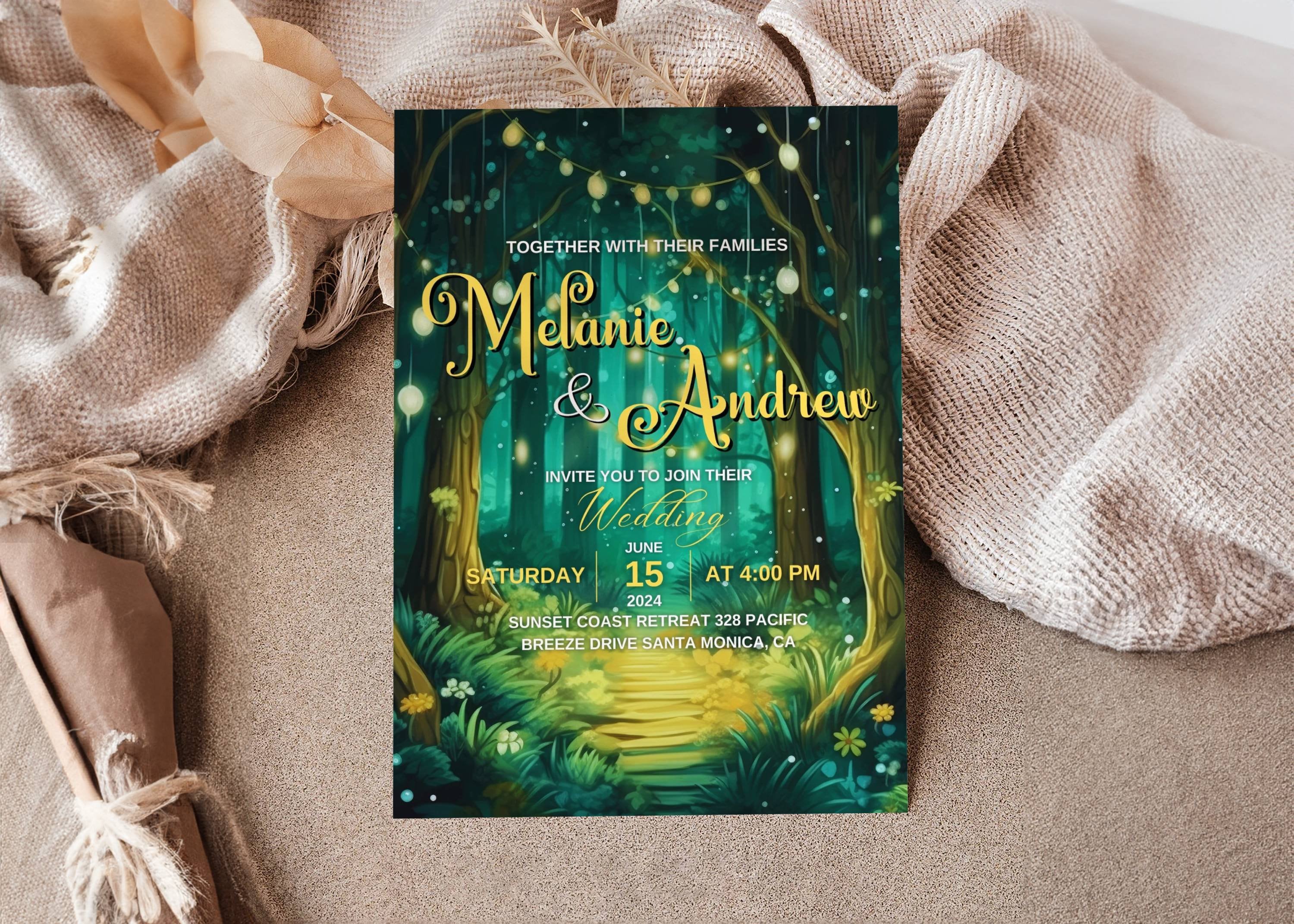 Fantasy Mystical Wedding Invitation Enchanted Greenery Forest Template ...