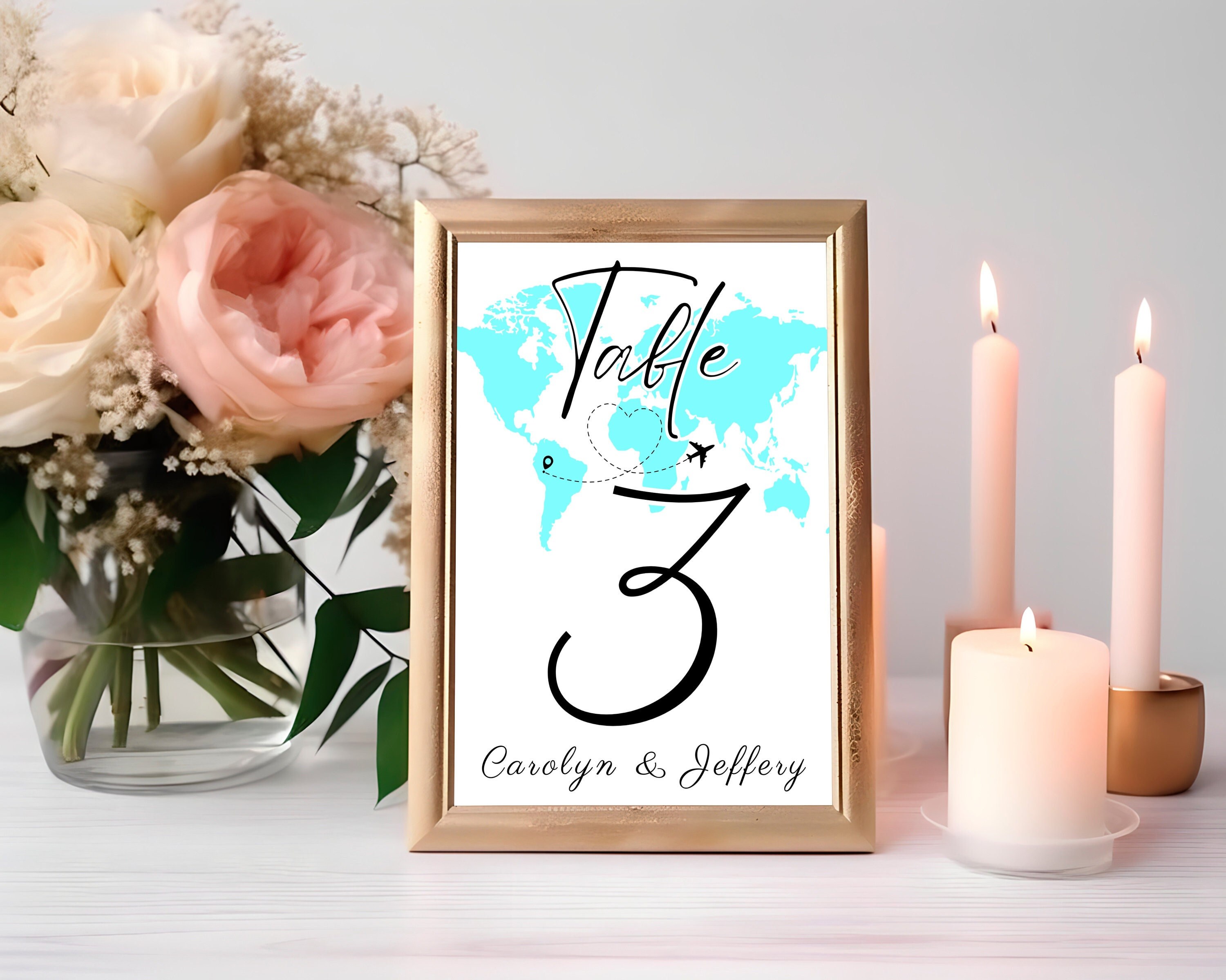 Blue World Map Table Number Template Editable World Map Table Sign ...