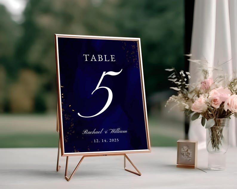 Navy Blue Table Numbers Template Watercolor Modern Table Cards Table ...