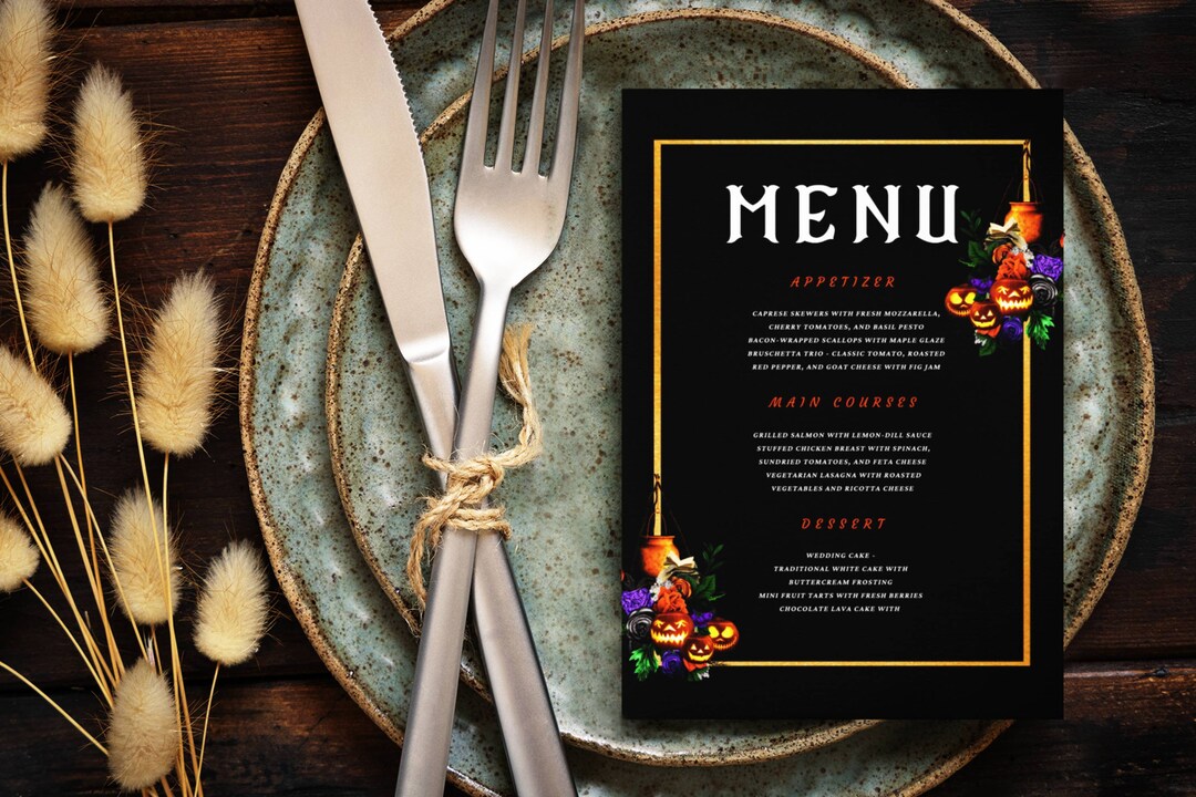 Editable Gothic Pumpkin Flower Halloween Menu, Printable Spooky Dinner ...