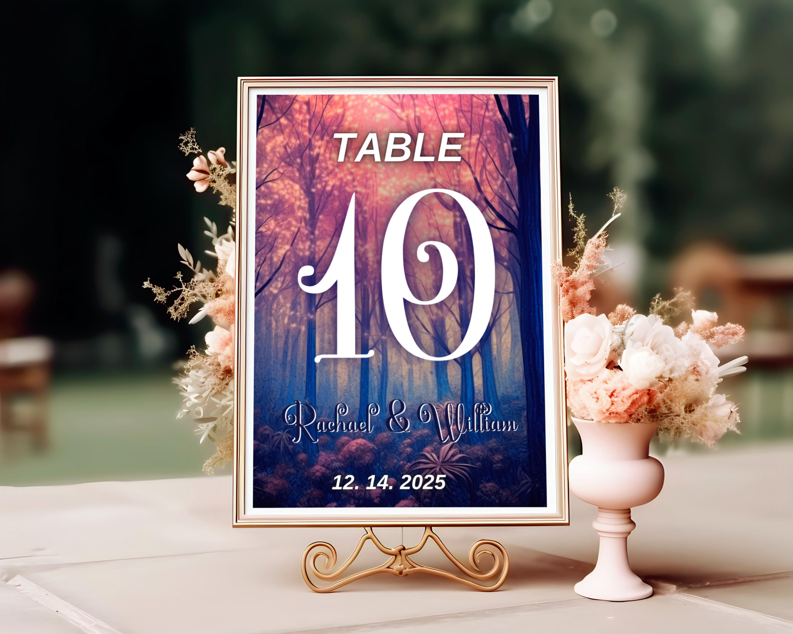 Editable Table Numbers Enchanted Forest Emerald Purple Woodland Fantasy ...