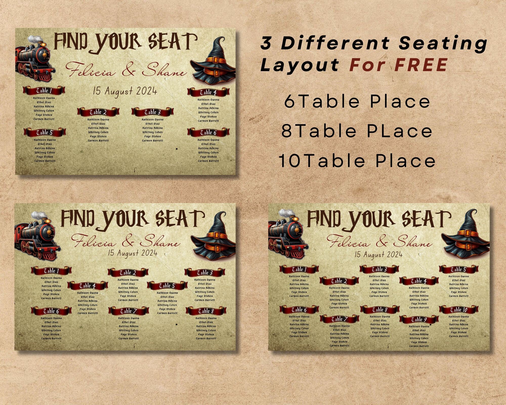 Magical Wizard Wedding Seating Plan Template Wizard Fantasy Table ...