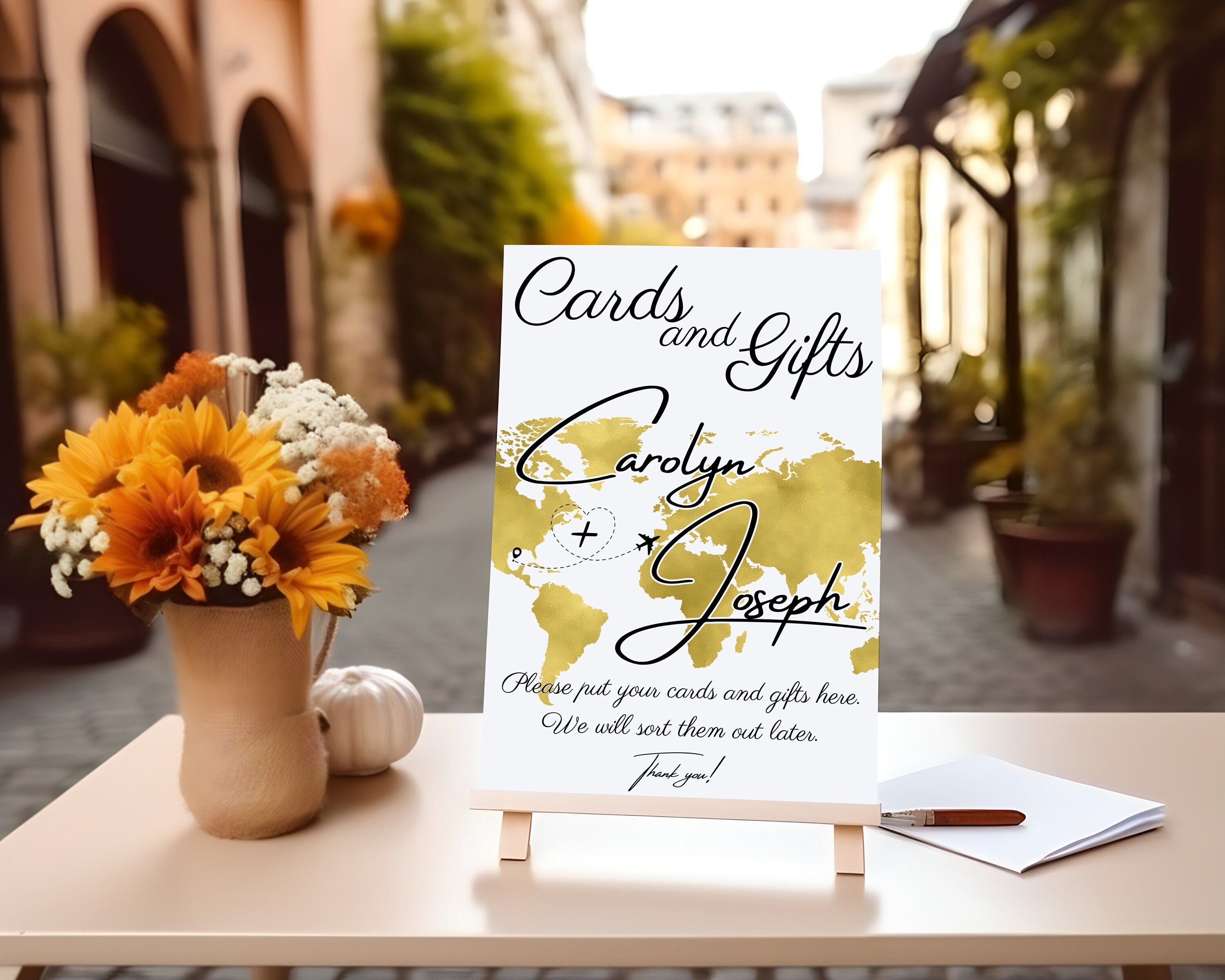 Gold World Map Travel Theme Cards and Gifts Template Sign Destination ...