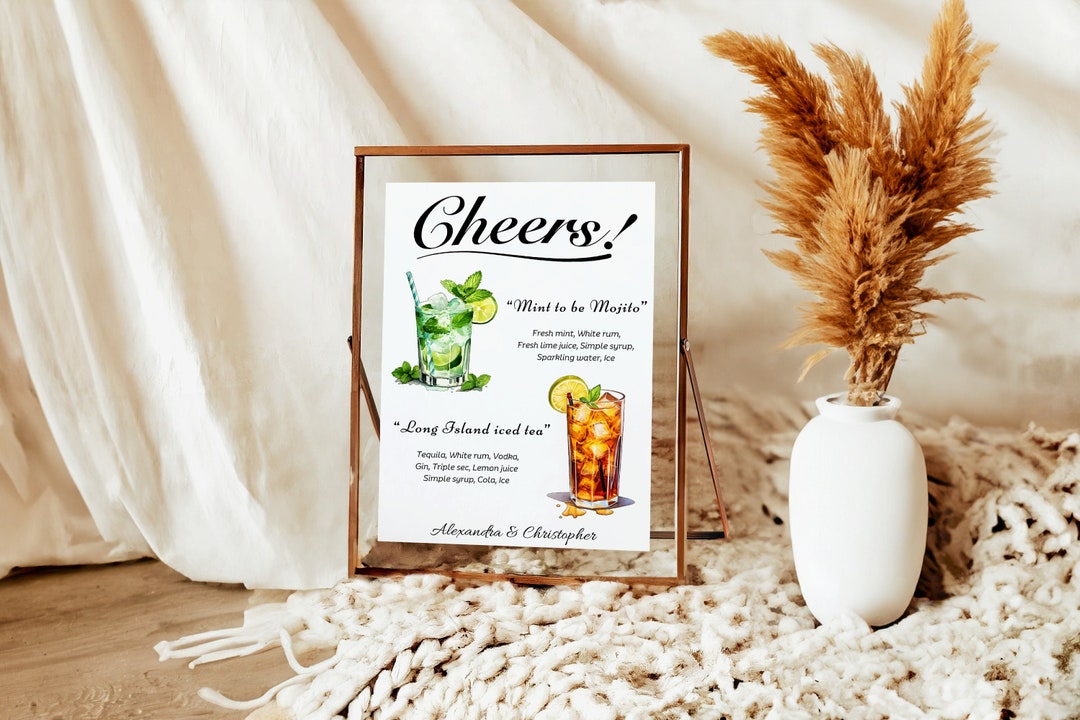 Cheers Signature Cocktails Drink Sign Printable Watercolor Classy ...