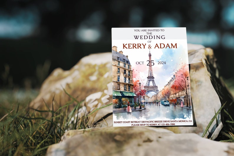 Romantic Paris Wedding Invitation Editable Destination France Template ...