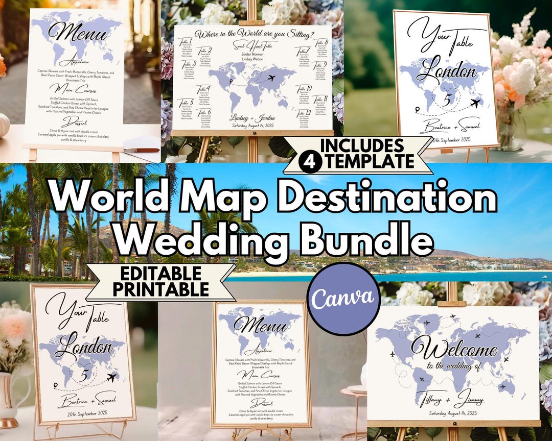 Watercolor Map Wedding Template Bundle Travel Wedding Seating Sign ...